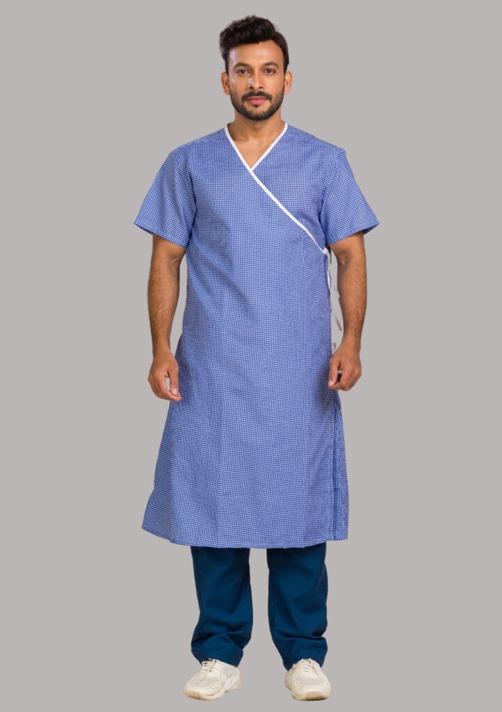 Sky Blue Patient Gown Soft and Comfortable Fit - Front Open