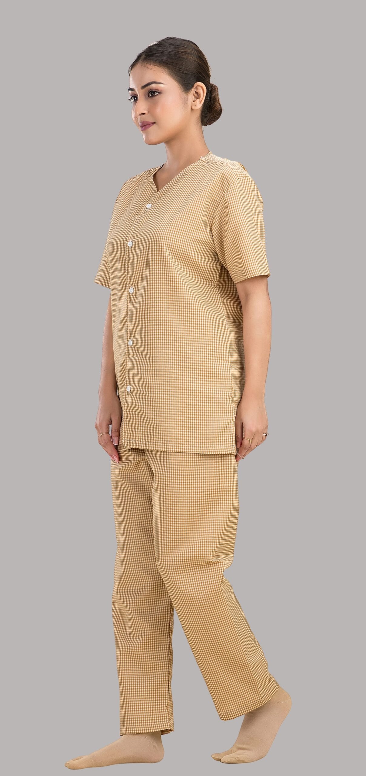 Patient Dress-Shirt and Pant Pattern-Checks-Brown - Hospriqs