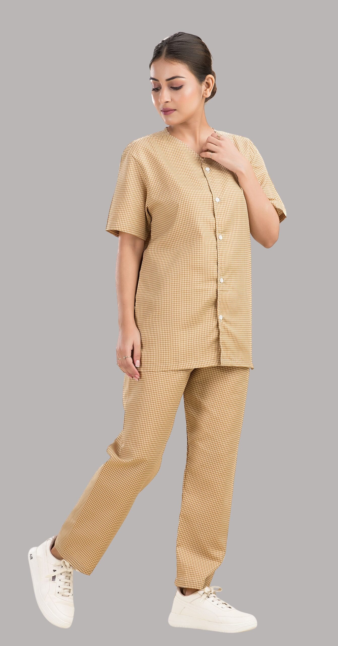 Patient Dress-Shirt and Pant Pattern-Checks-Brown - Hospriqs